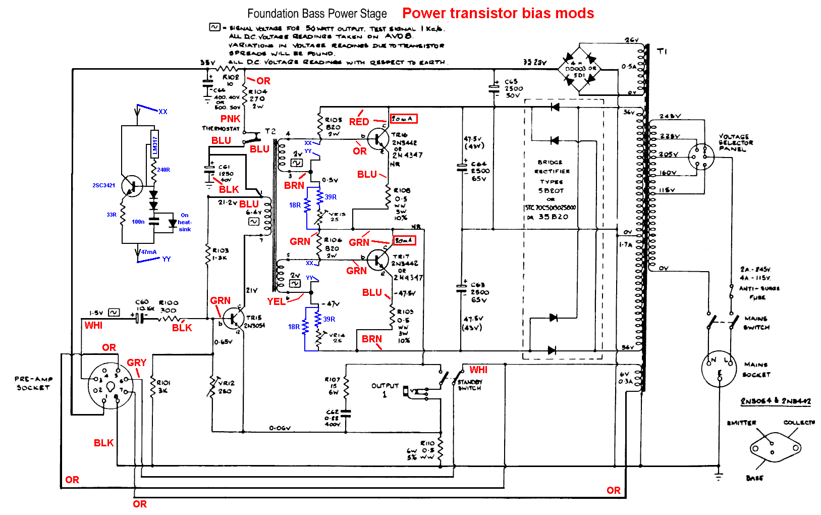 Vox Foundation Bass serial number 1443 - schematics and notes by Pete Kappa